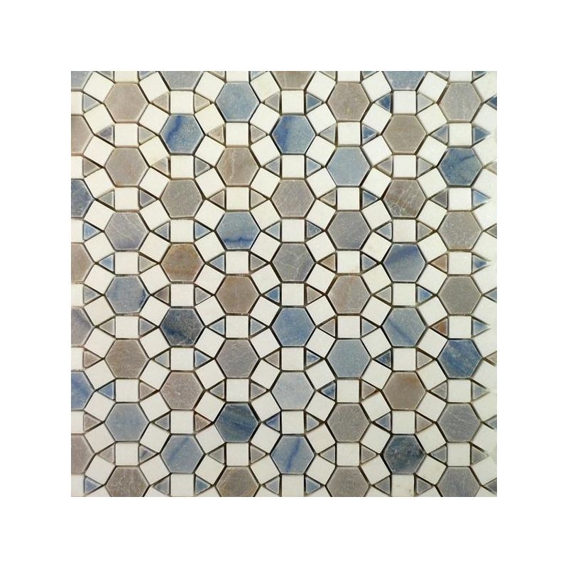 Azul Macuba and Thassos Sunflower Mosaic Polished | Unique Tile