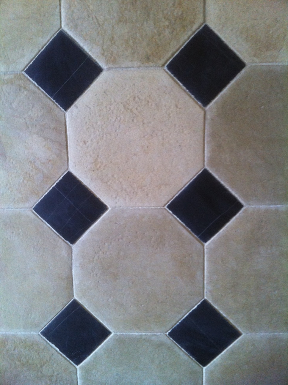 Beltile Antiqued Octagon and Dot Pattern Beige Limestone with Black ...